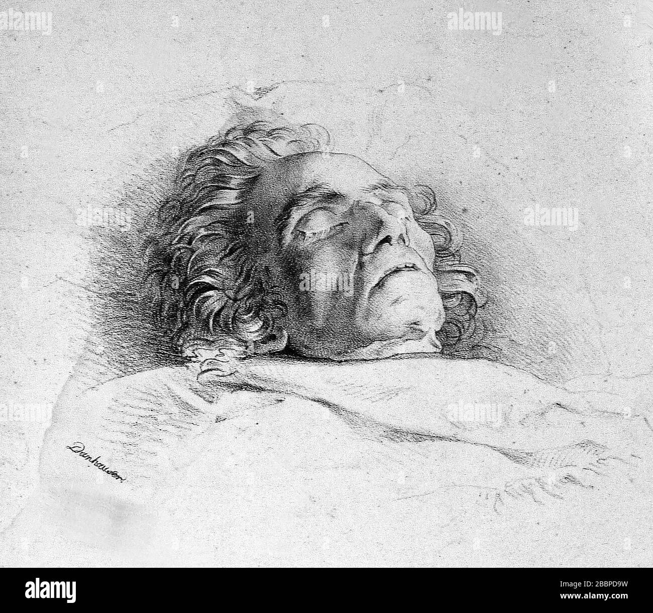 LUDWIG van BEETHOVEN (1770-1827) German composer on his deathbed drawn ...