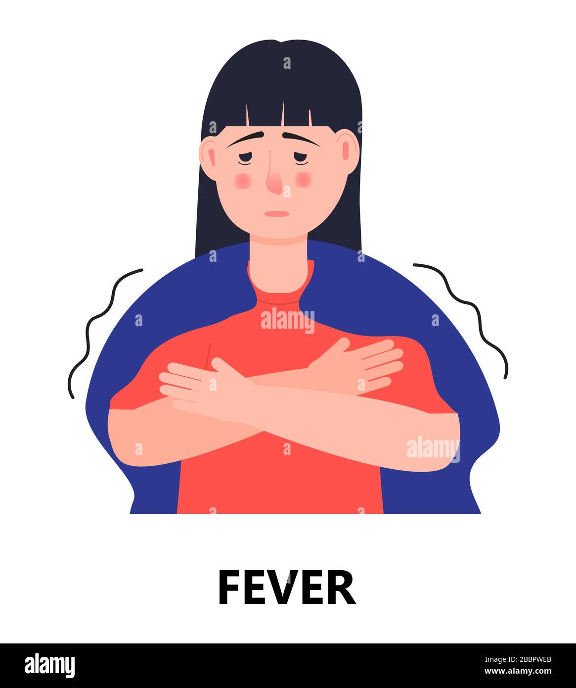 High fever of girl icon vector. Flu, cold, coronavirus symptom is shown ...