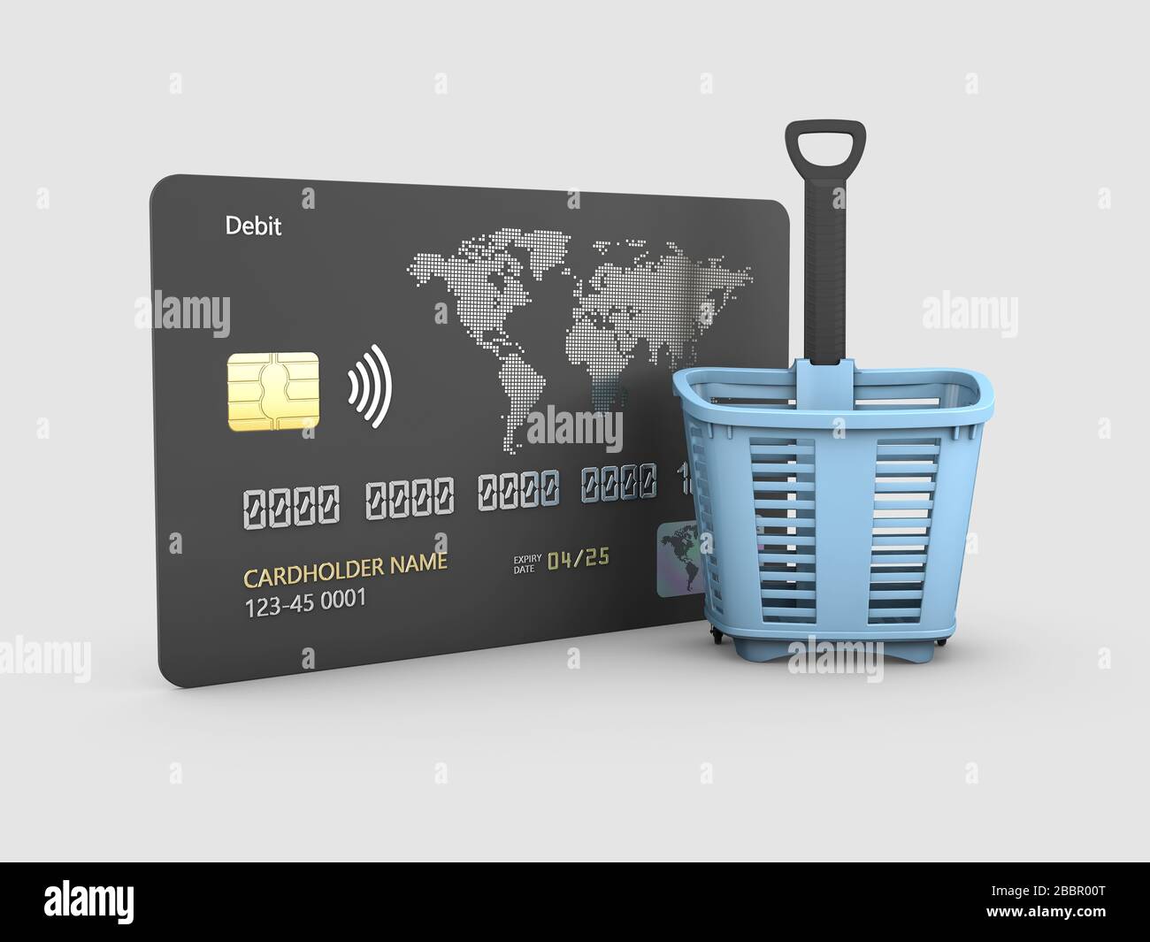 Credit card and shopping basket, clipping path included, 3d rendering ...