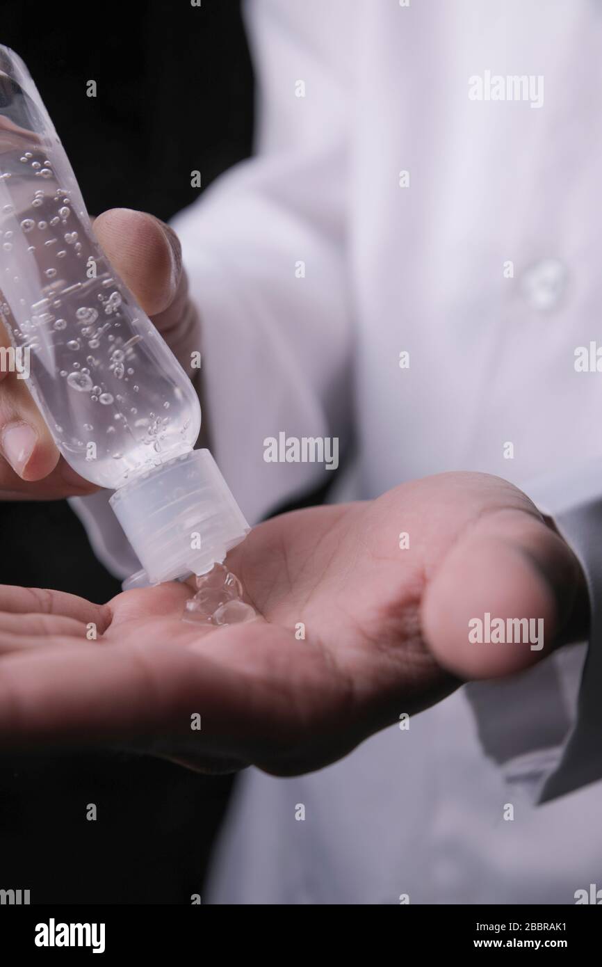 Hand Sanitizing from bacteria Stock Photo - Alamy