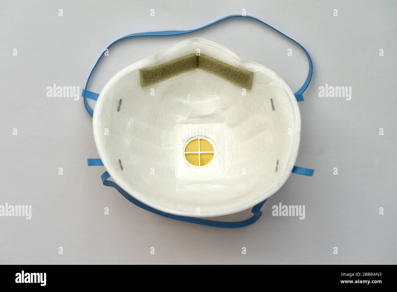 Interior side of new FFP2 norm filter mask on white background ...