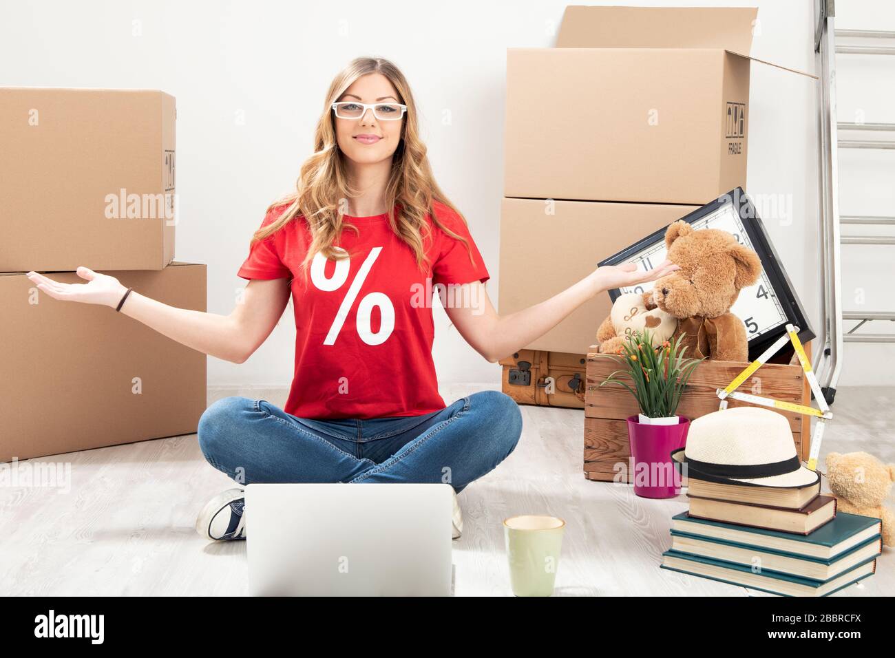 Adult lady moving house hi-res stock photography and images - Alamy