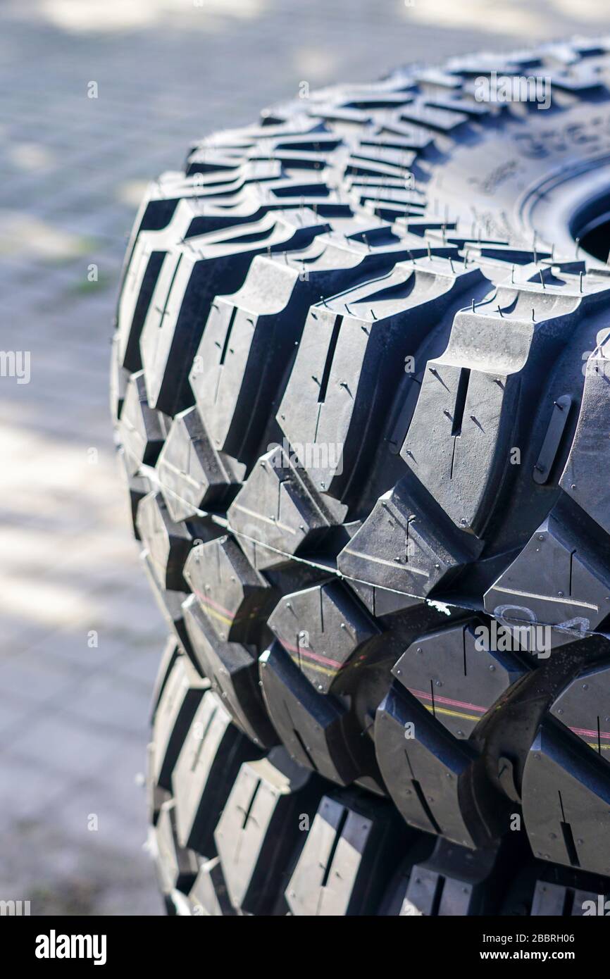 closeup view of new mud and terrain tire tread Stock Photo - Alamy