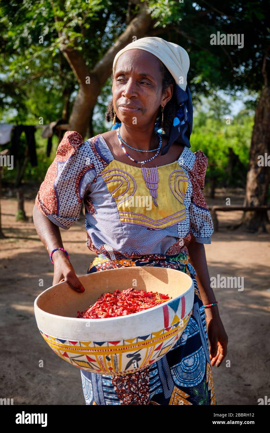 Portrait of a Mbororo woman with a calabash full of red chillies Stock ...