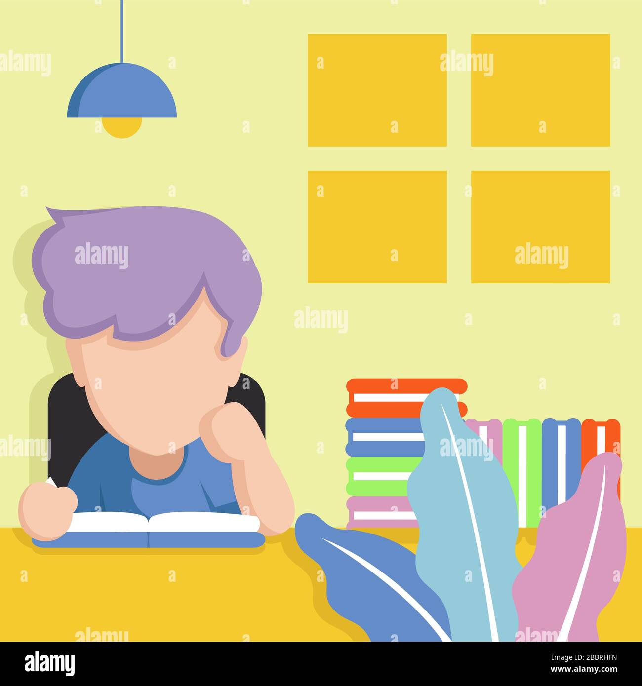 Colorful Flat Style Illustration of A Boy Reading Some Book Stock Photo ...