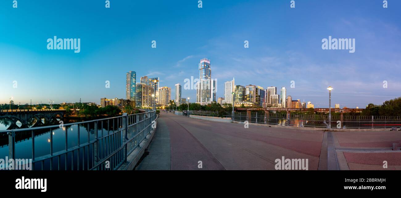 A View of Downtown Austin Skyline from the Walkway Bridge At Dusk Stock ...