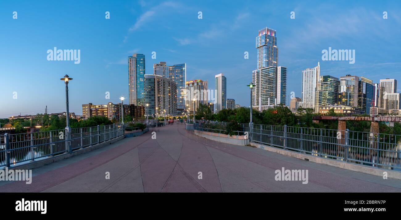Downtown Austin Skyline from the Pfluger Pedestrian Bridge Stock Photo ...