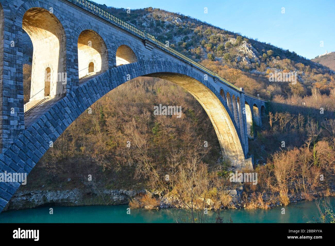 The Solkan bridge over Soca River, near Solkan, near Nova Gorica in ...