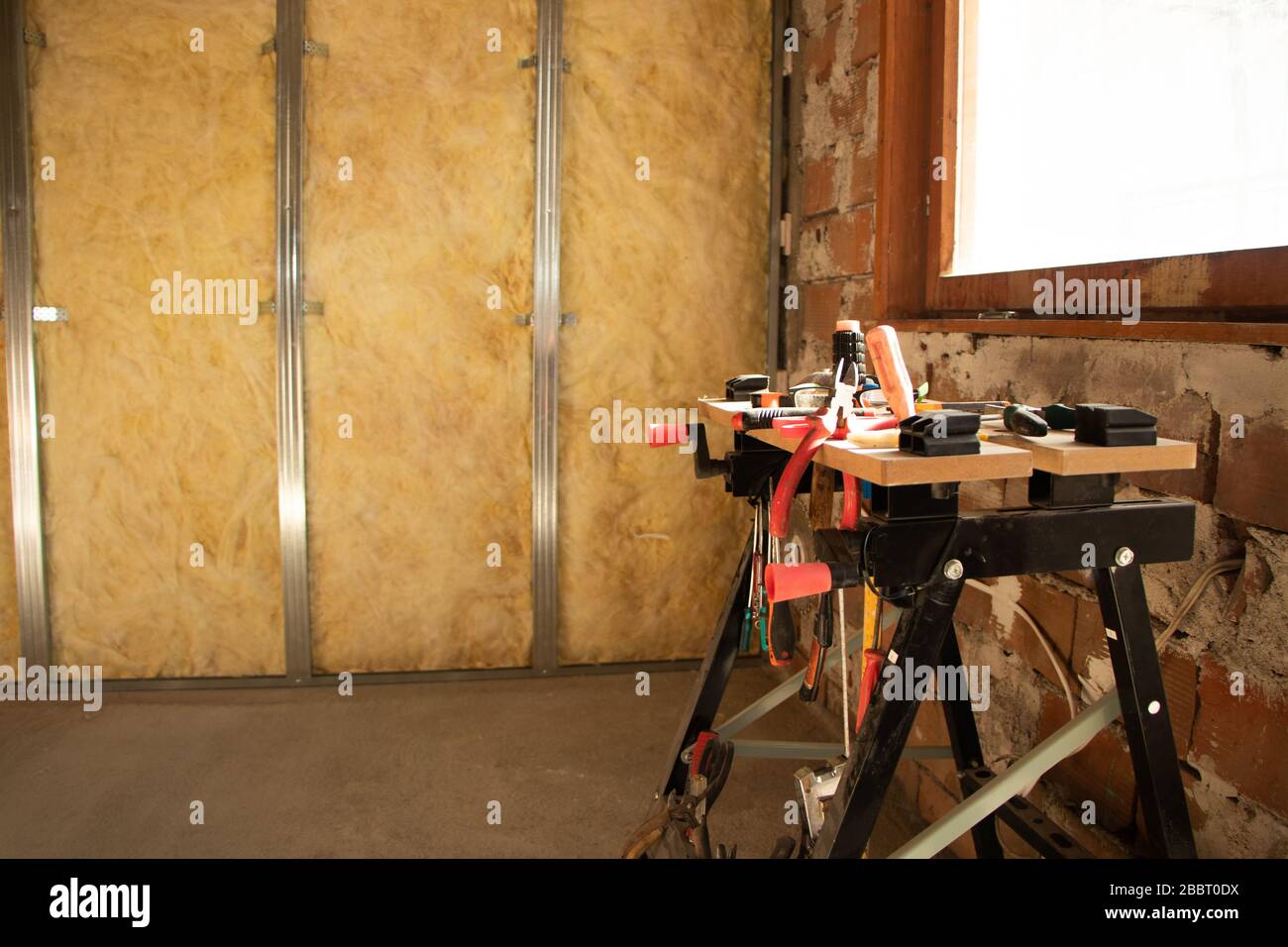 repair of house floor insulation and wall insulation Stock Photo - Alamy