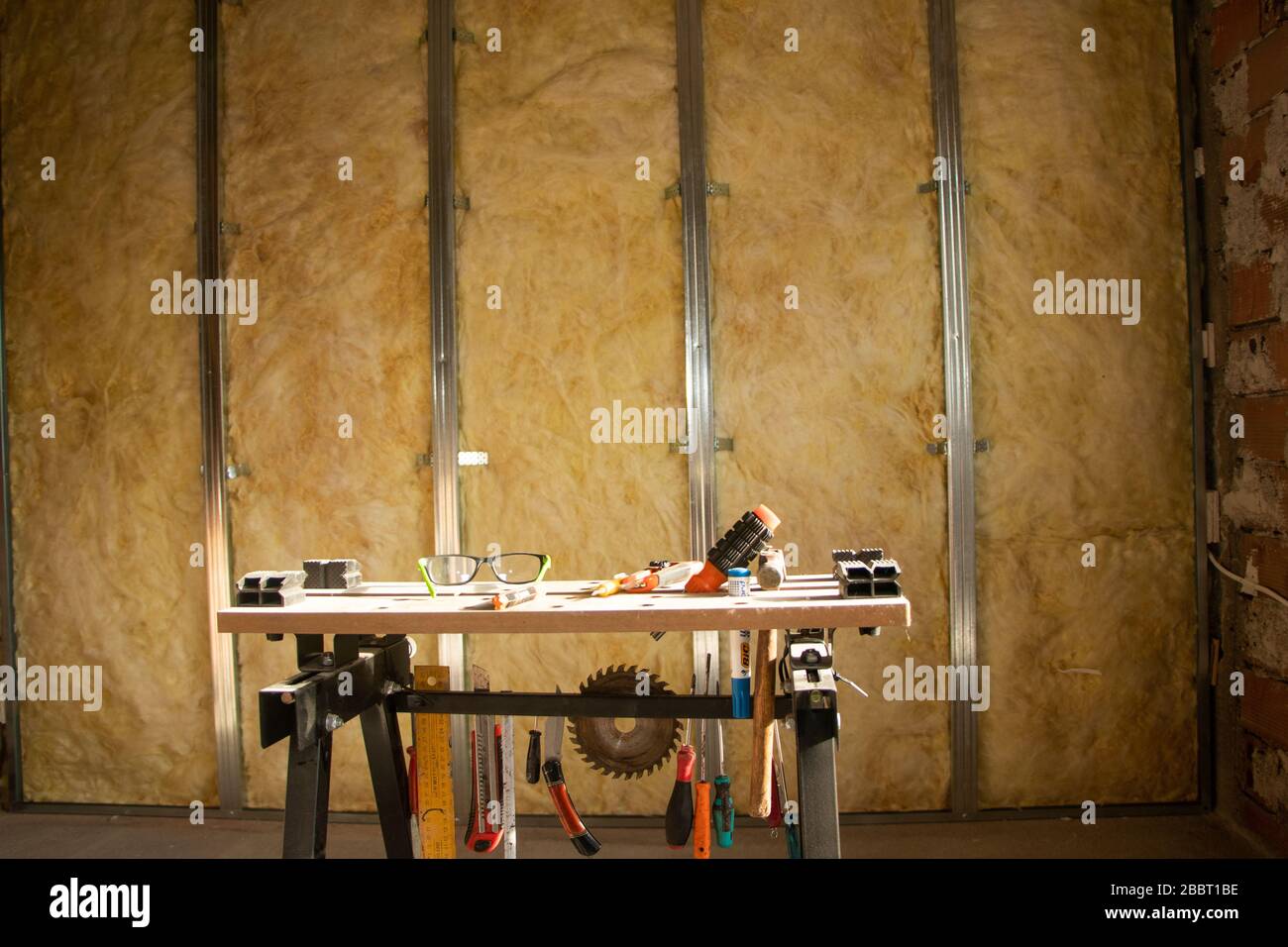 repair of house floor insulation and wall insulation Stock Photo - Alamy