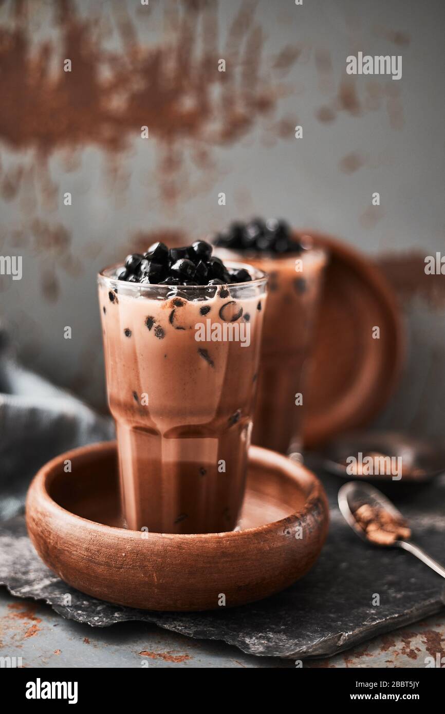 Homemade Milk Bubble Tea with Tapioca Pearls Stock Photo - Alamy