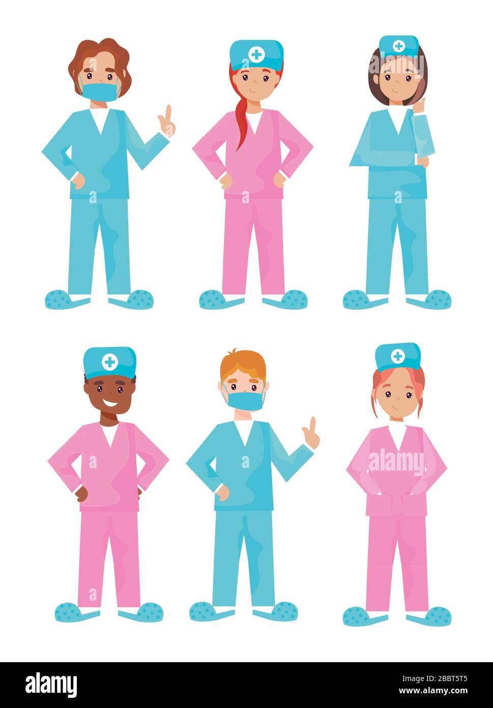 group of nurses in different poses on white background vector ...