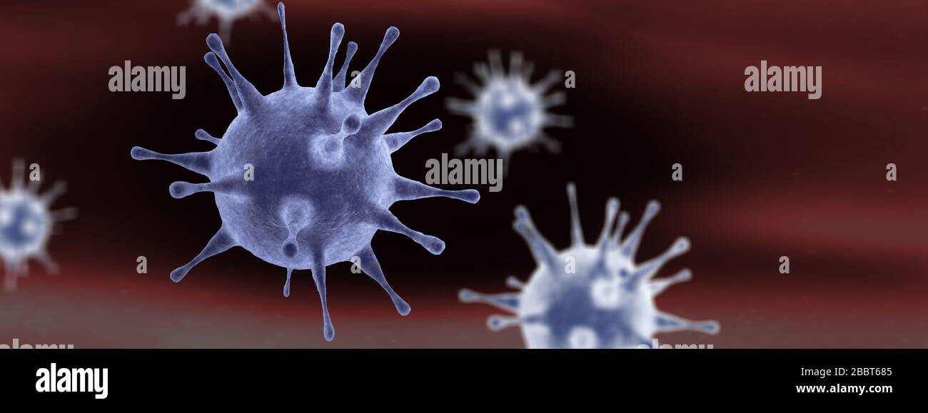 Microscopic view of influenza virus cells. 3D medical illustration ...