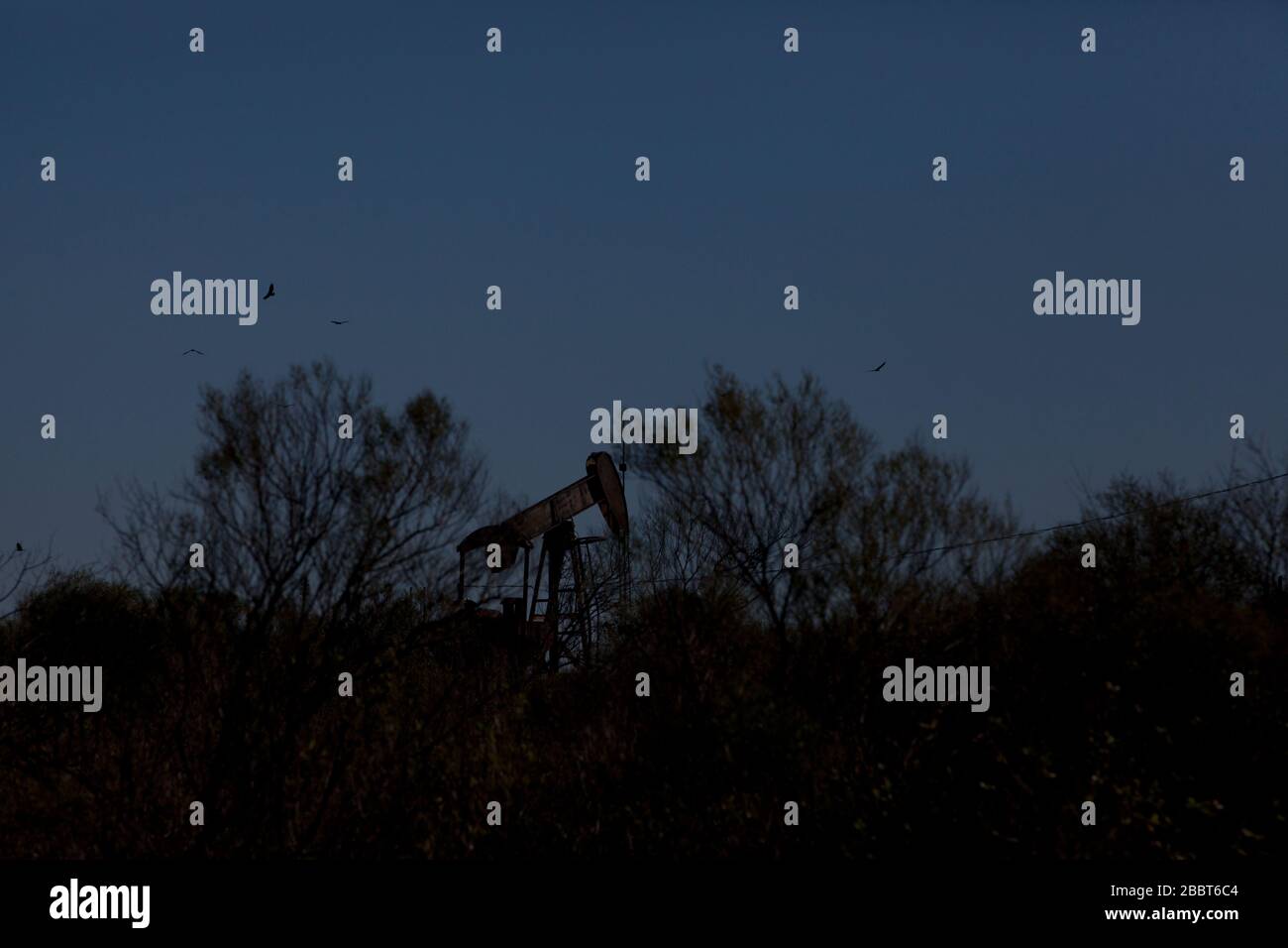 Old rusted oil rig in a field of Texas state, in Galveston, United ...