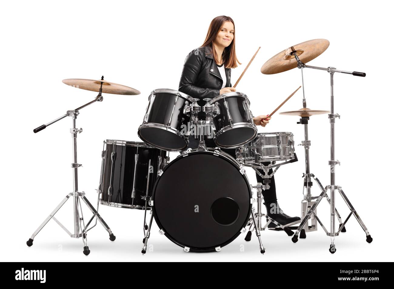 White woman playing drums Cut Out Stock Images & Pictures - Alamy