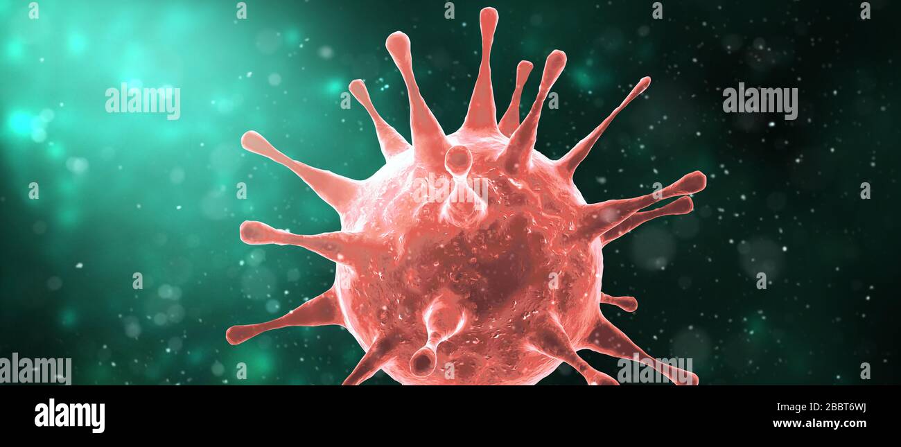Microscopic view of influenza virus cells. 3D medical illustration ...