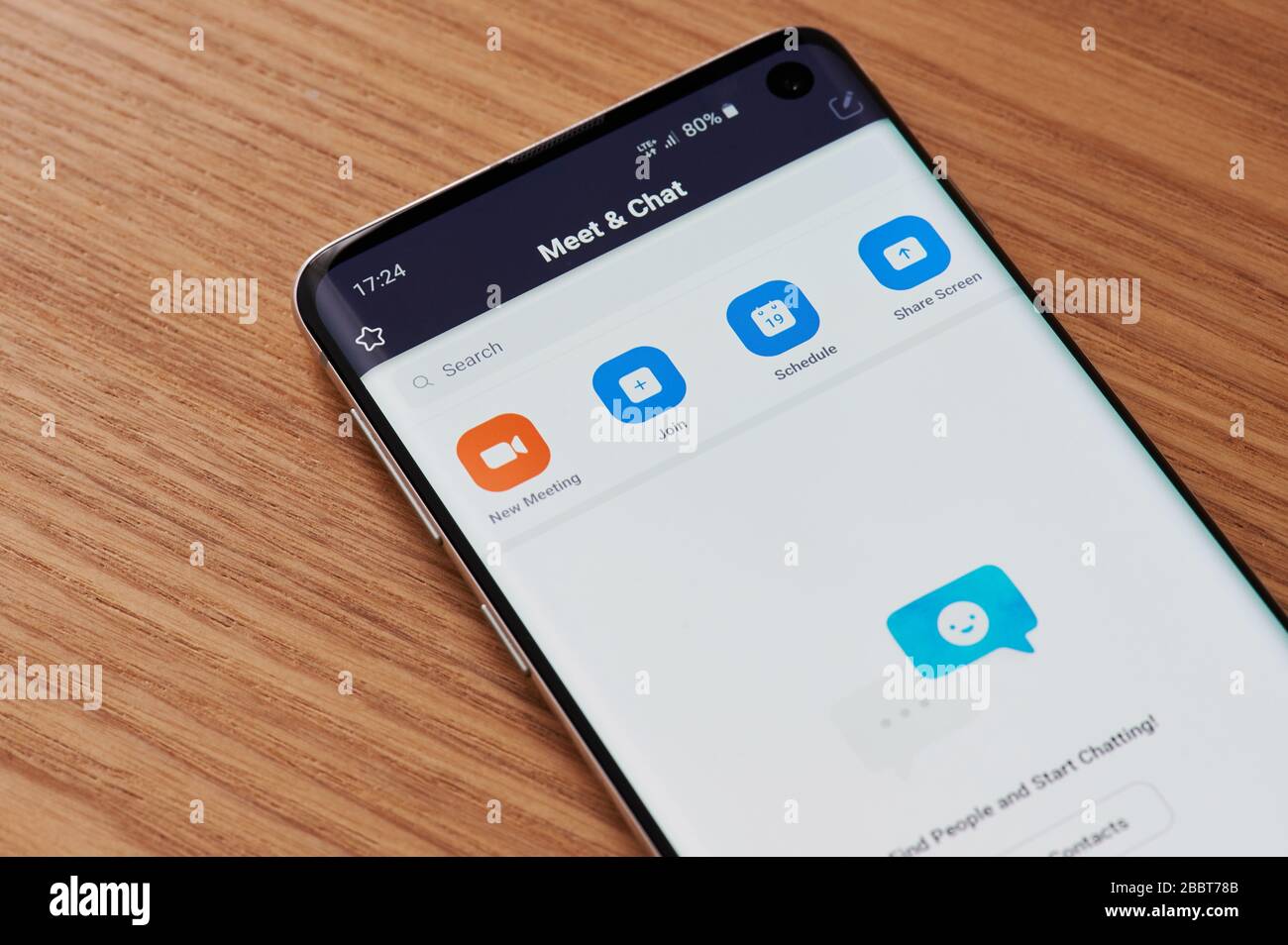 New-York , USA - April 1, 2020: Main menu in zoom mobile app close up ...