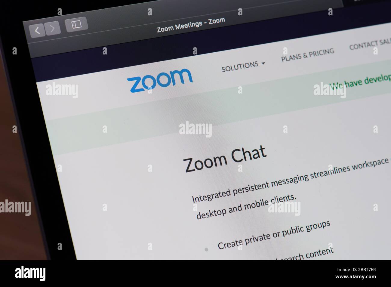 New-York , USA - April 1, 2020: Zoom chat menu on laptop screen close ...