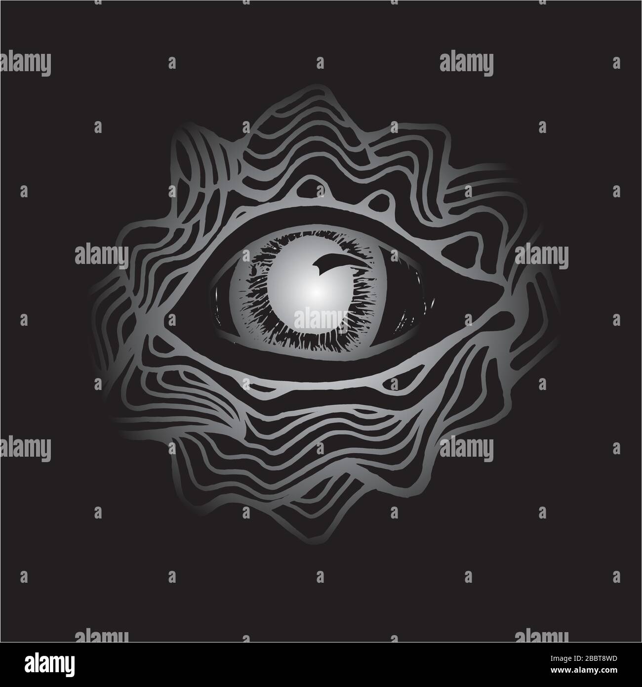 Black and white drawing of the eye, inscribed in a circle of pattern ...