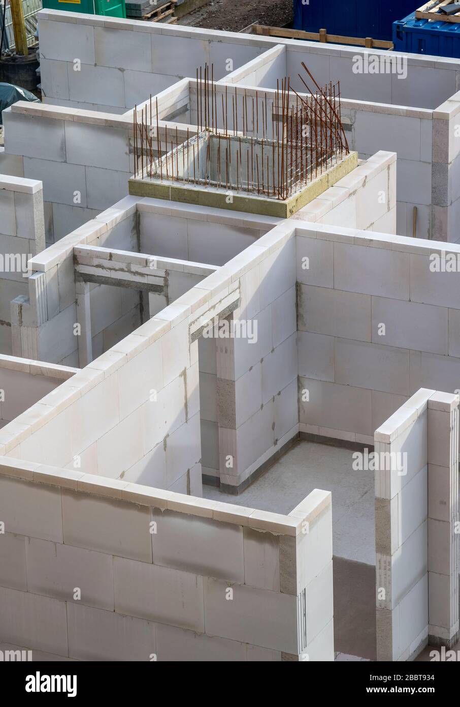Construction site, carcass, walls of a residential house are ready ...