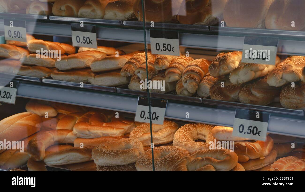 bread rolls in a shop window Stock Photo - Alamy