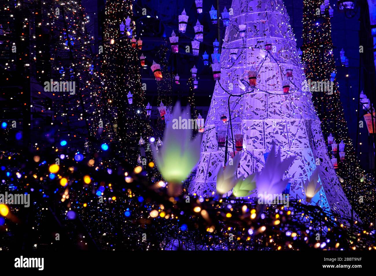 christmas background with many different lights Stock Photo - Alamy
