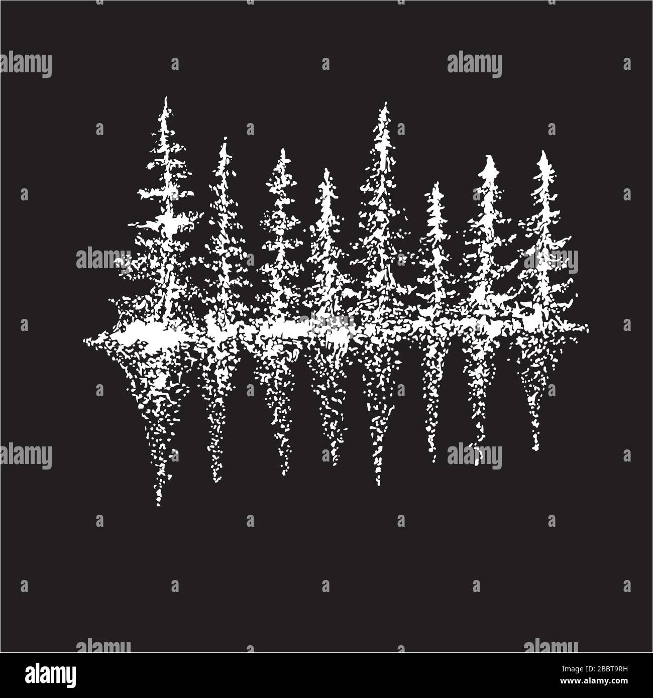 Illustration of a forest reflection in the water. Panorama in the ...