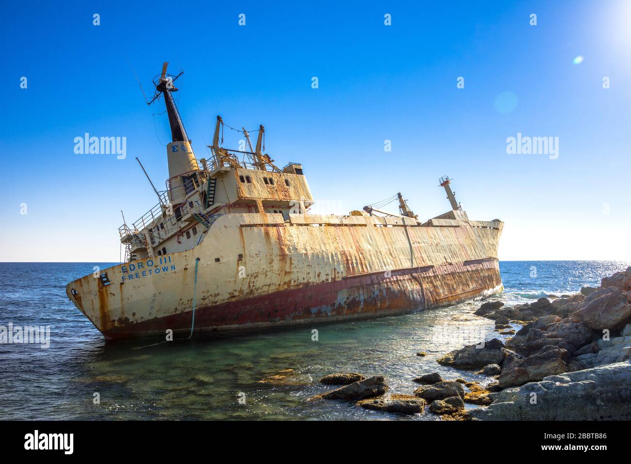 Edro III shipwreck at sunset near Coral Bay, Peyia, Paphos, Cyprus ...