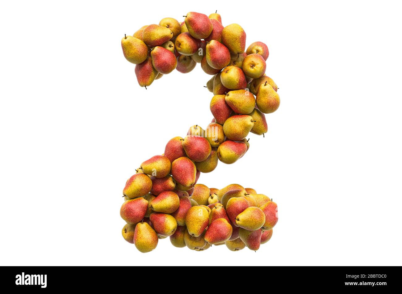 Number 2 from pears, 3D rendering isolated on white background Stock ...