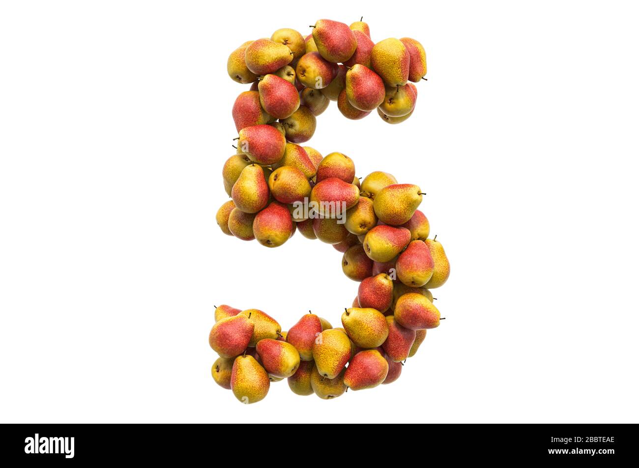 Number 5 from pears, 3D rendering isolated on white background Stock ...