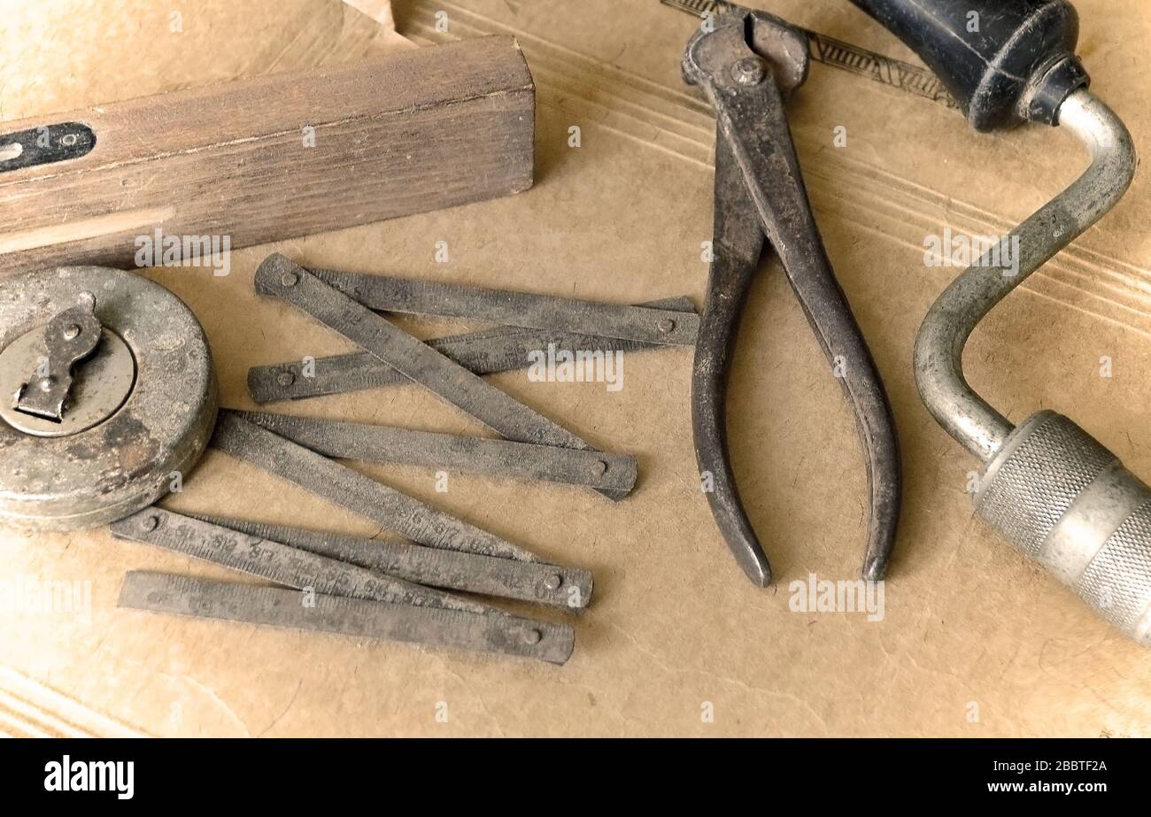 Vintage photo of old instruments in monochrome Stock Photo - Alamy