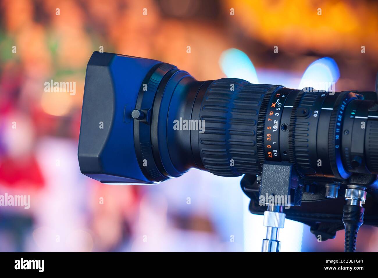 Video camera lens - recording show in TV studio - focus on camera ...