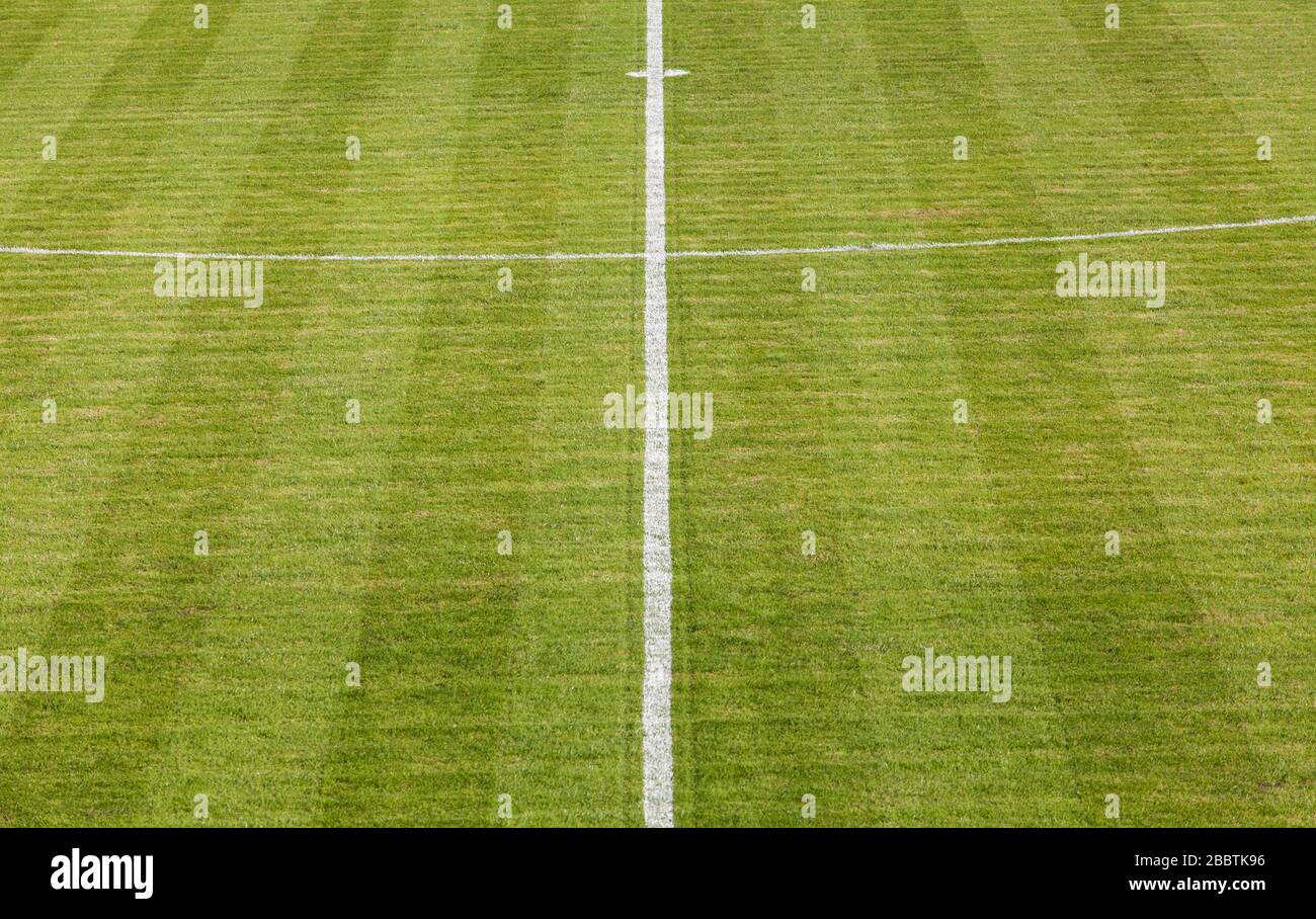 Closeup image of natural green grass soccer field Stock Photo - Alamy