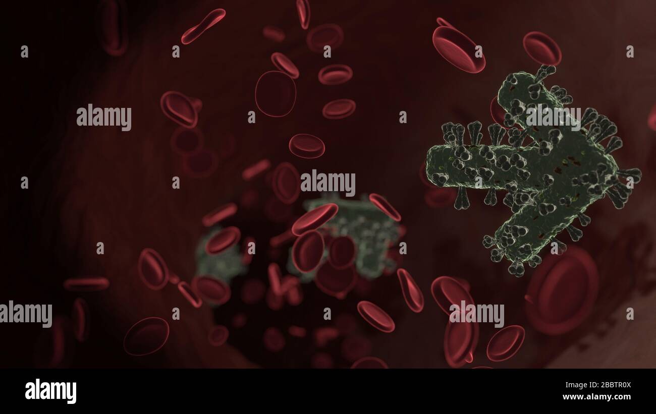 microscopic 3D rendering view of virus shaped as symbol of arrow right ...