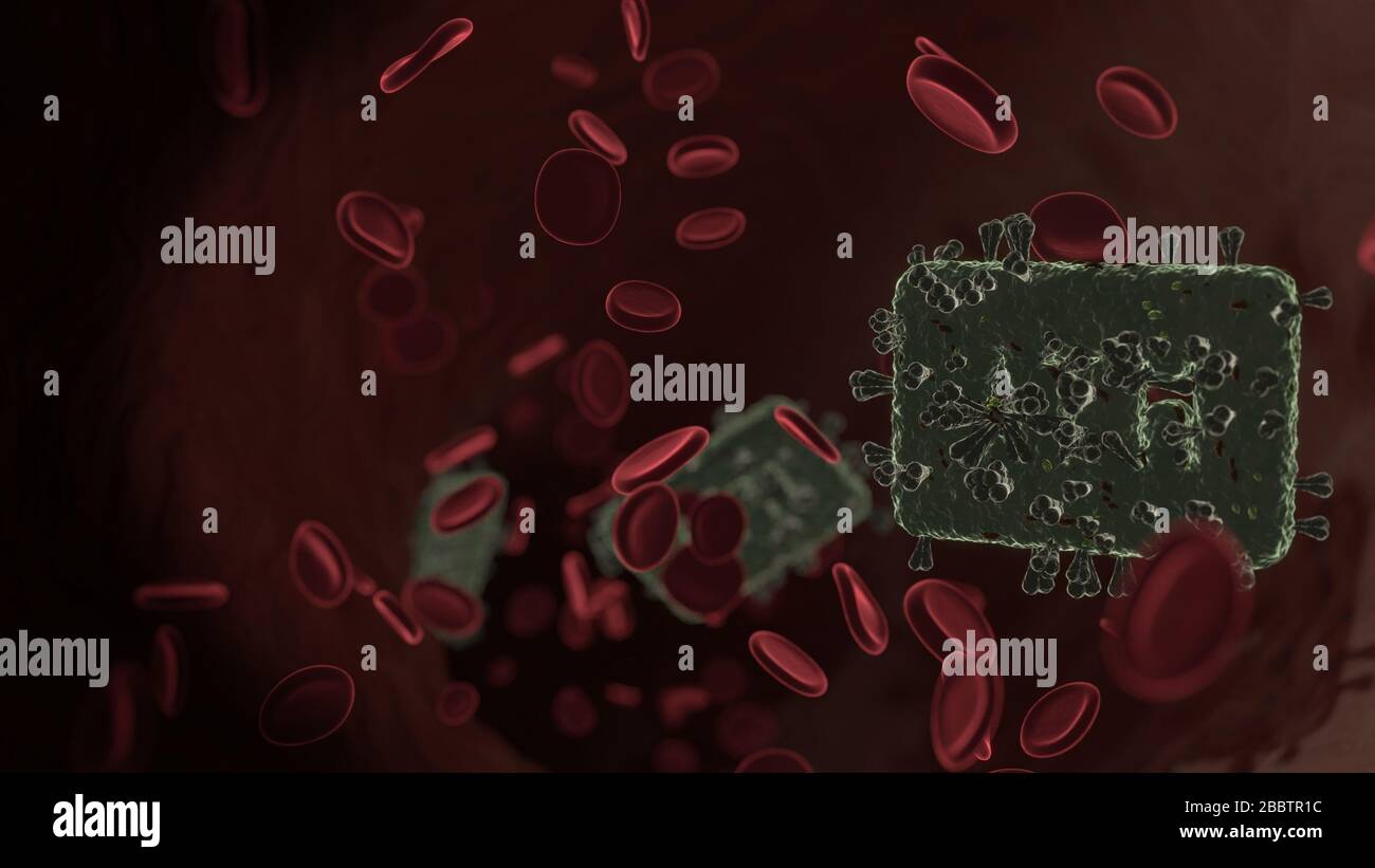 microscopic 3D rendering view of virus shaped as symbol of atm sign ...