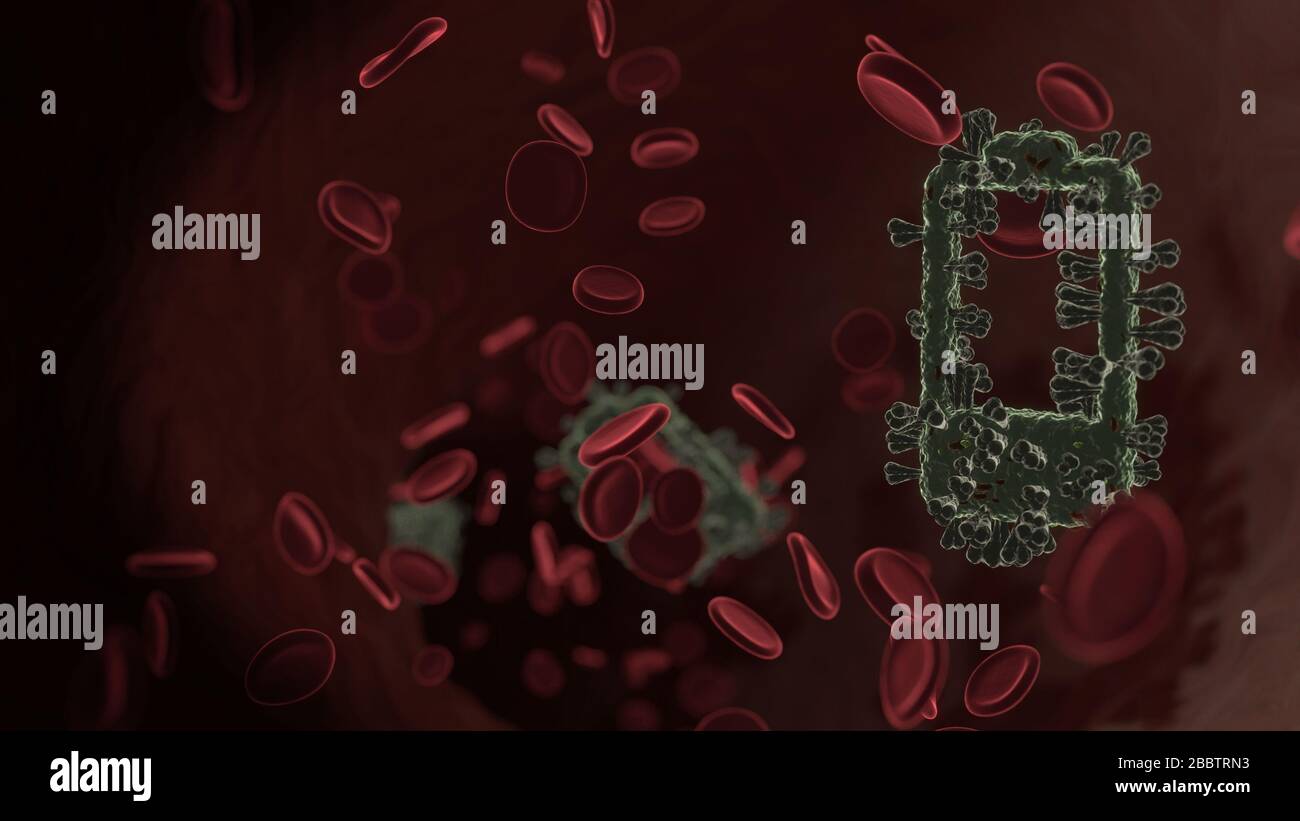 microscopic 3D rendering view of virus shaped as vertical symbol of one ...