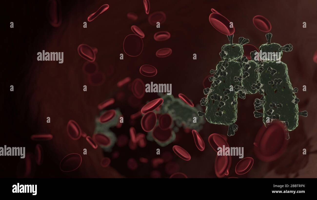 microscopic 3D rendering view of virus shaped as symbol of binoculars ...