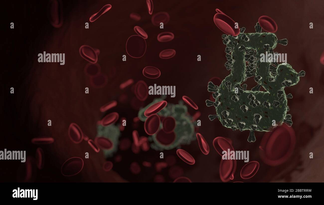 microscopic 3D rendering view of virus shaped as symbol of bong inside ...