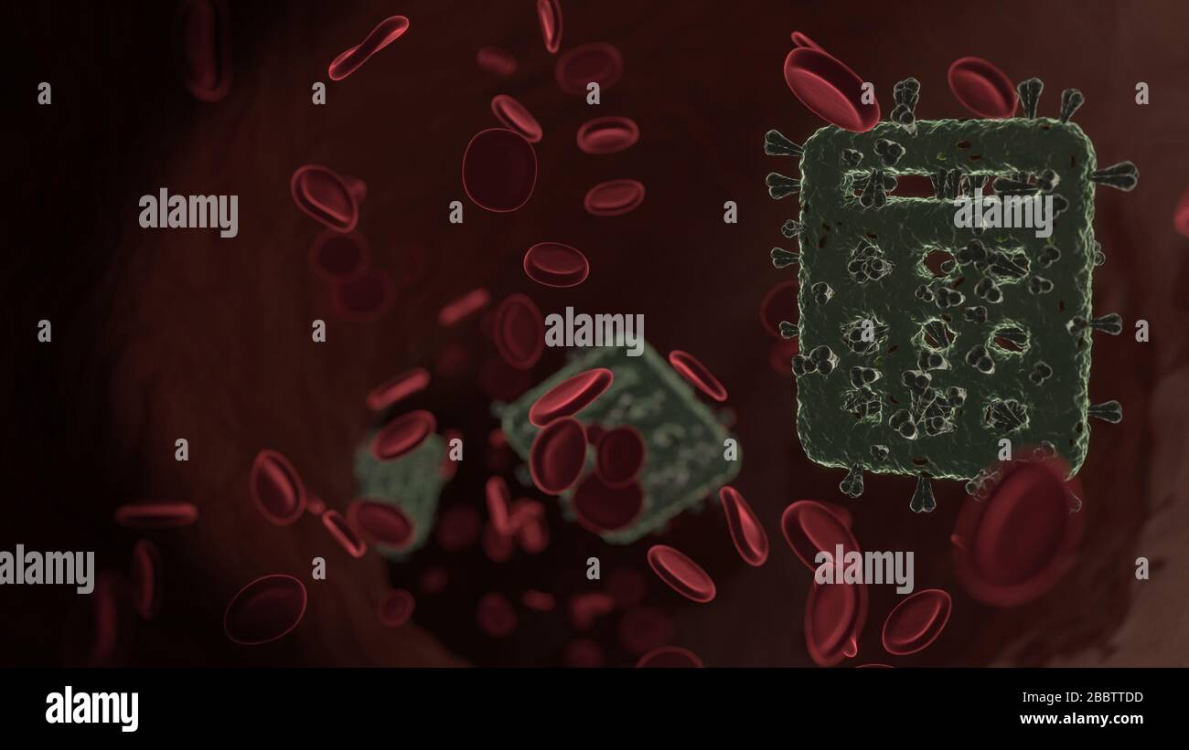 microscopic 3D rendering view of virus shaped as symbol of calculator ...