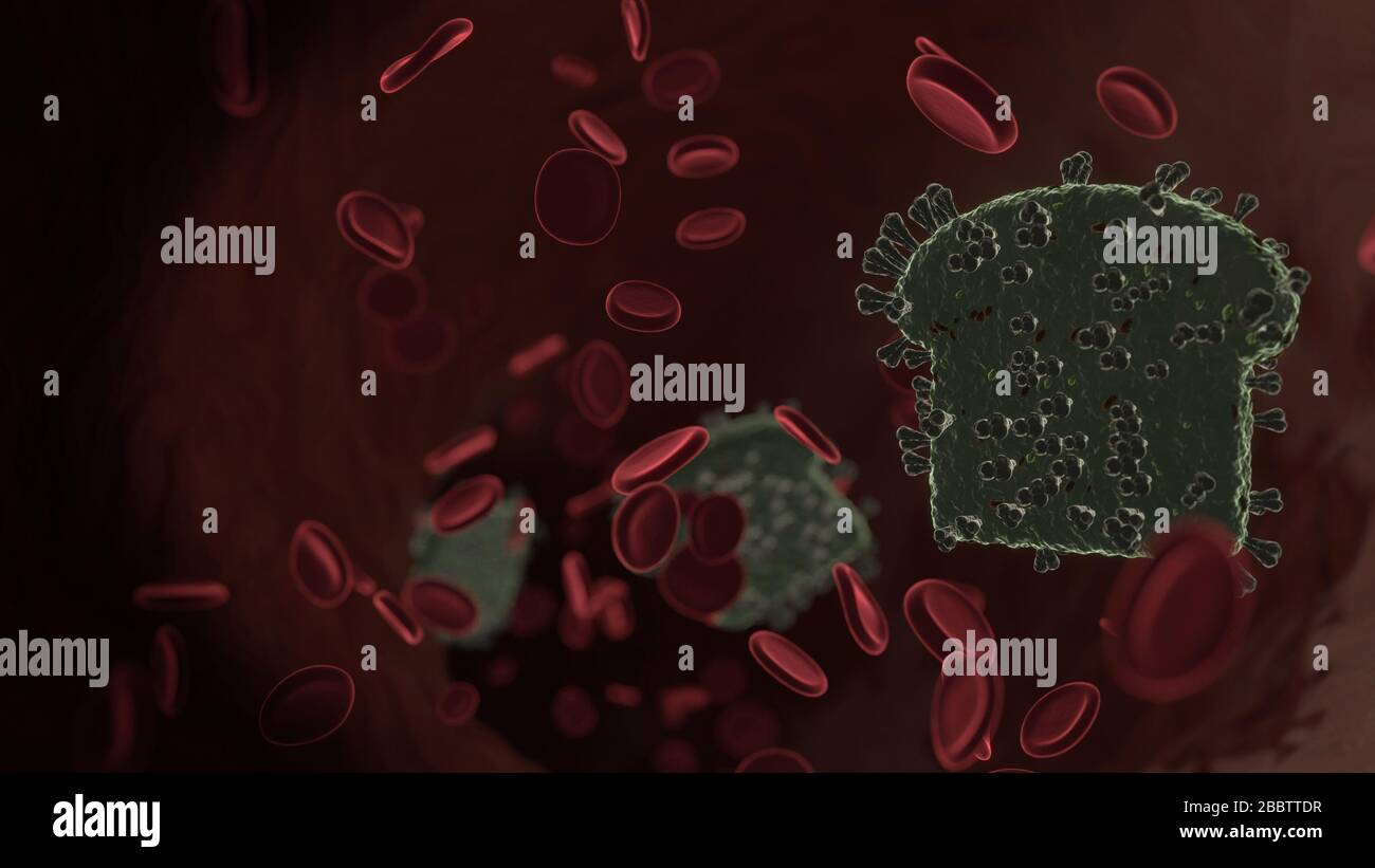 microscopic 3D rendering view of virus shaped as symbol of slice of ...
