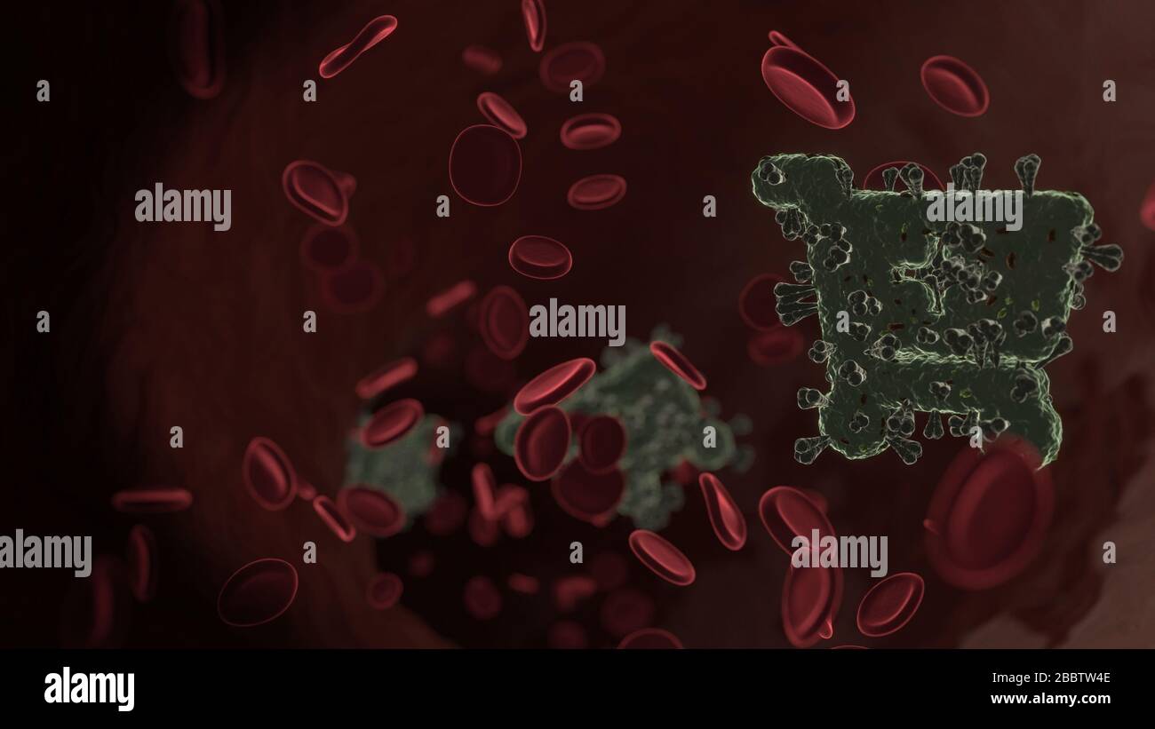microscopic 3D rendering view of virus shaped as symbol of cart plus ...