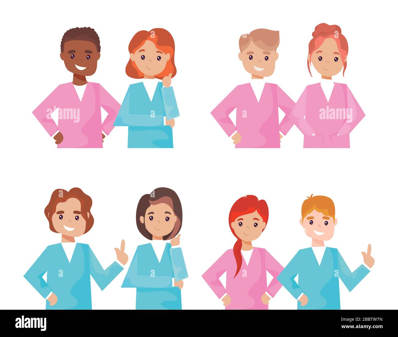 group of nurses in different poses on white background vector ...