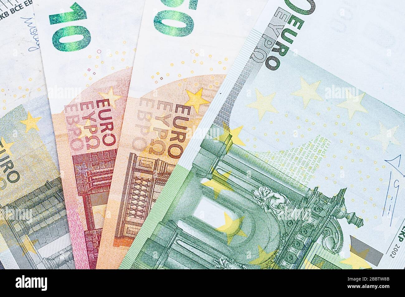 The element of banknotes of the European Union - Euro, of different ...