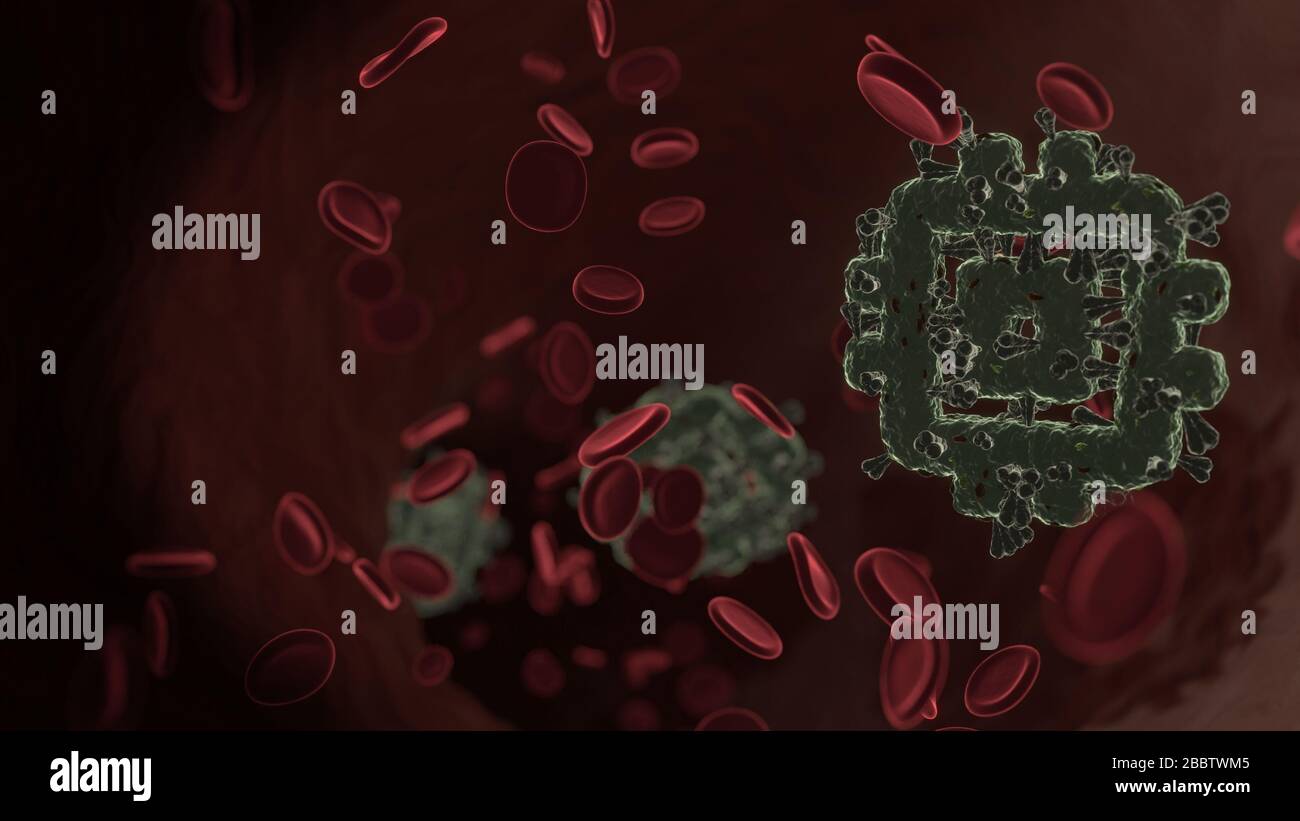 microscopic 3D rendering view of virus shaped as symbol of computer ...