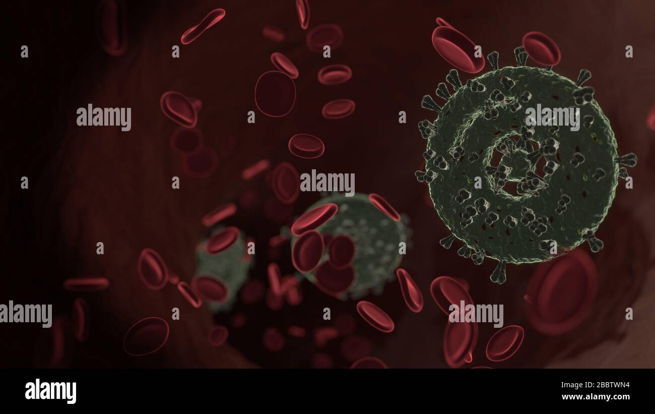 microscopic 3D rendering view of virus shaped as symbol of circle CD ...