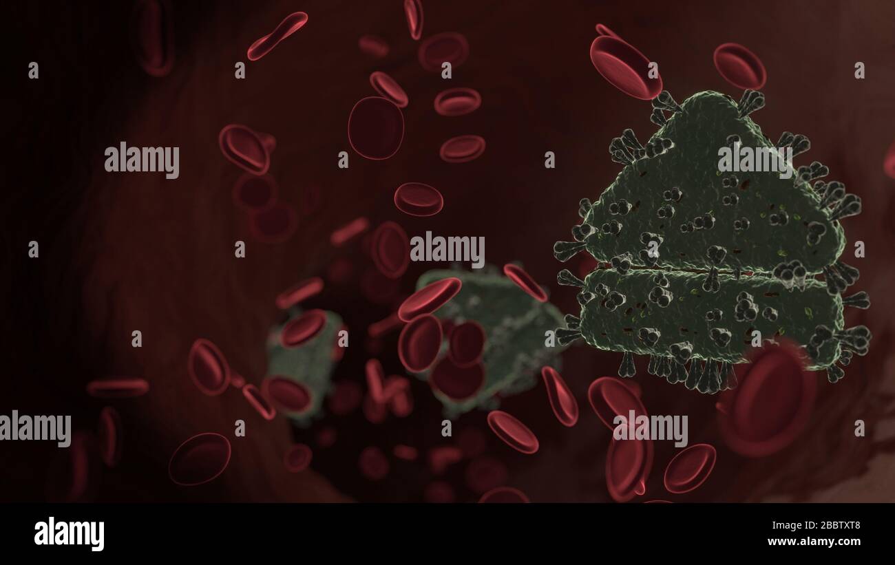 microscopic 3D rendering view of virus shaped as symbol of eject symbol ...