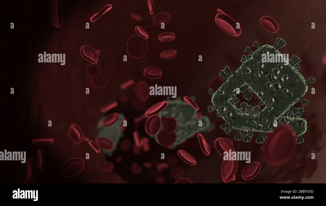 microscopic 3D rendering view of virus shaped as symbol of eraser on ...