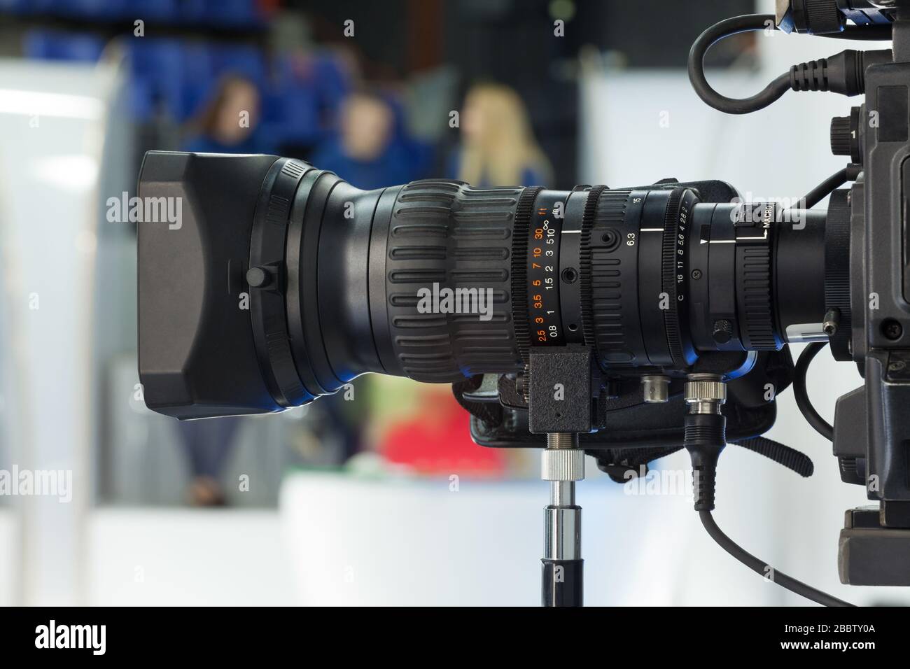 Video camera lens - recording show in TV studio - focus on camera ...
