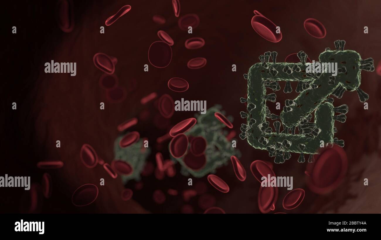 microscopic 3D rendering view of virus shaped as symbol of square with ...