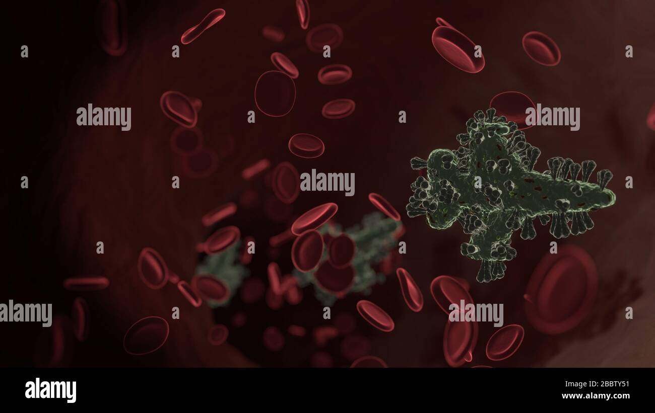 microscopic 3D rendering view of virus shaped as symbol of fighting ...